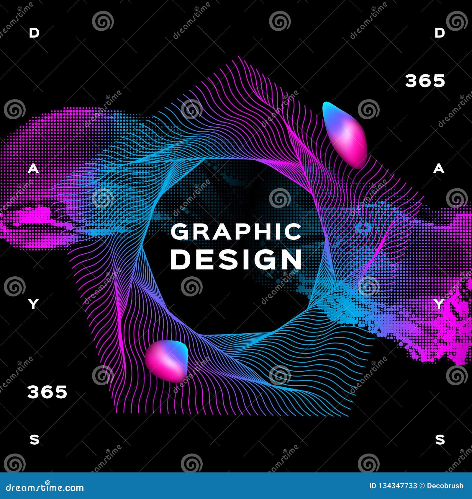 Glowing Shapes Liquid Dynamic Flow on Black Background. Trendy Fluid ...