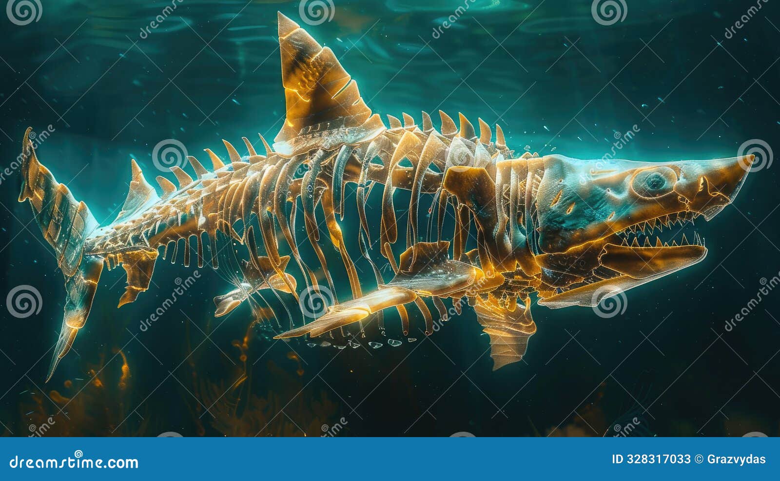 Shark And Skeleton Diver Pattern Seamless. Marine Predator Ate Frogman ...