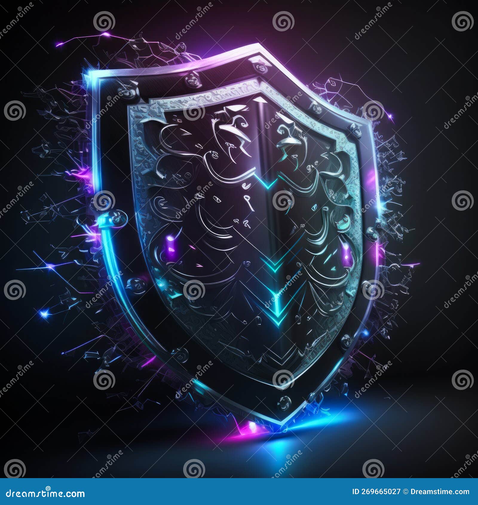 Glowing Shield on Black Background. Generative AI Stock Image - Image ...