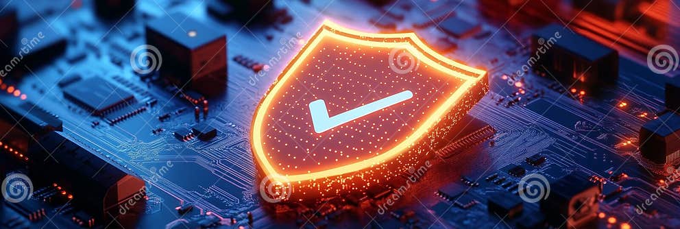 A Glowing Shield with a Checkmark Embedded in a Circuit Board ...