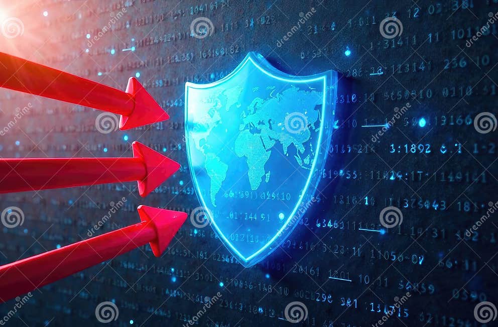 Security and Growth Symbols on Digital Screen with Arrows Pointing ...