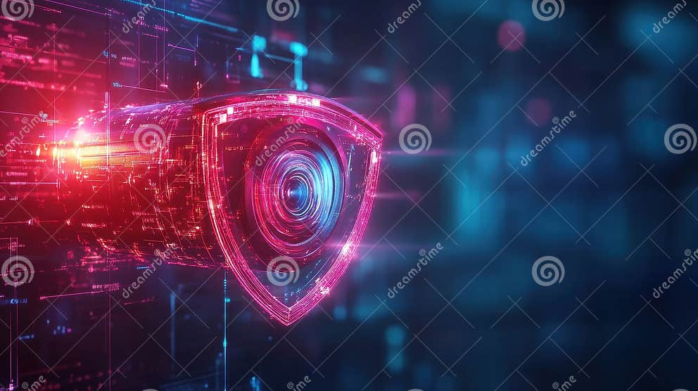 Glowing Shield and Security Camera Concept Visualization Stock ...