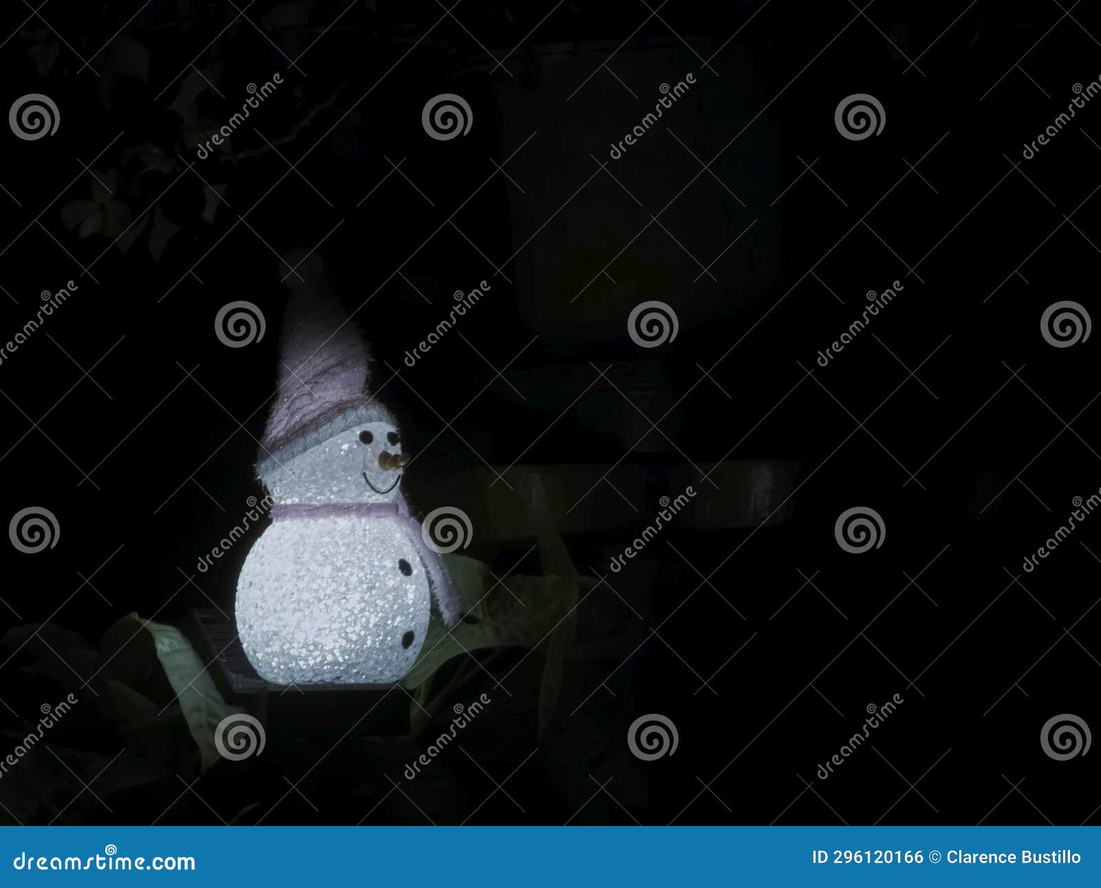 Glowing Small Snowman in the Dark As a Decoration Stock Photo - Image ...