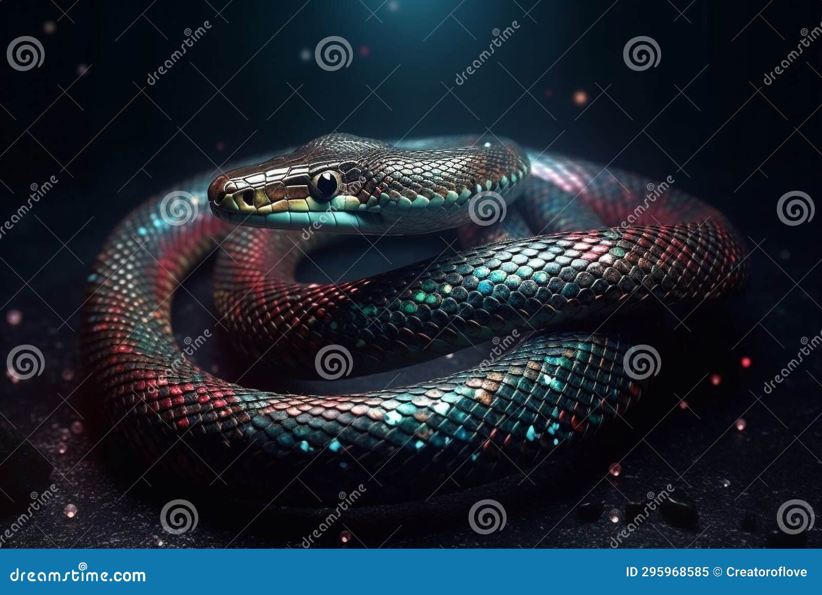 Glowing Snake on Dark Background Stock Illustration - Illustration of ...