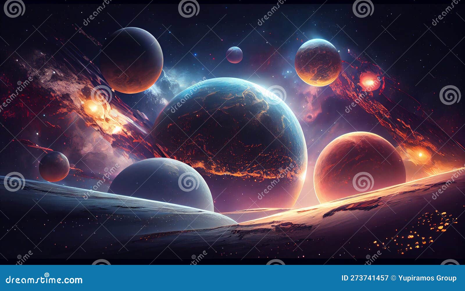 Glowing Spaceship Orbits Planet in Starry Galaxy Generated by AI Stock ...
