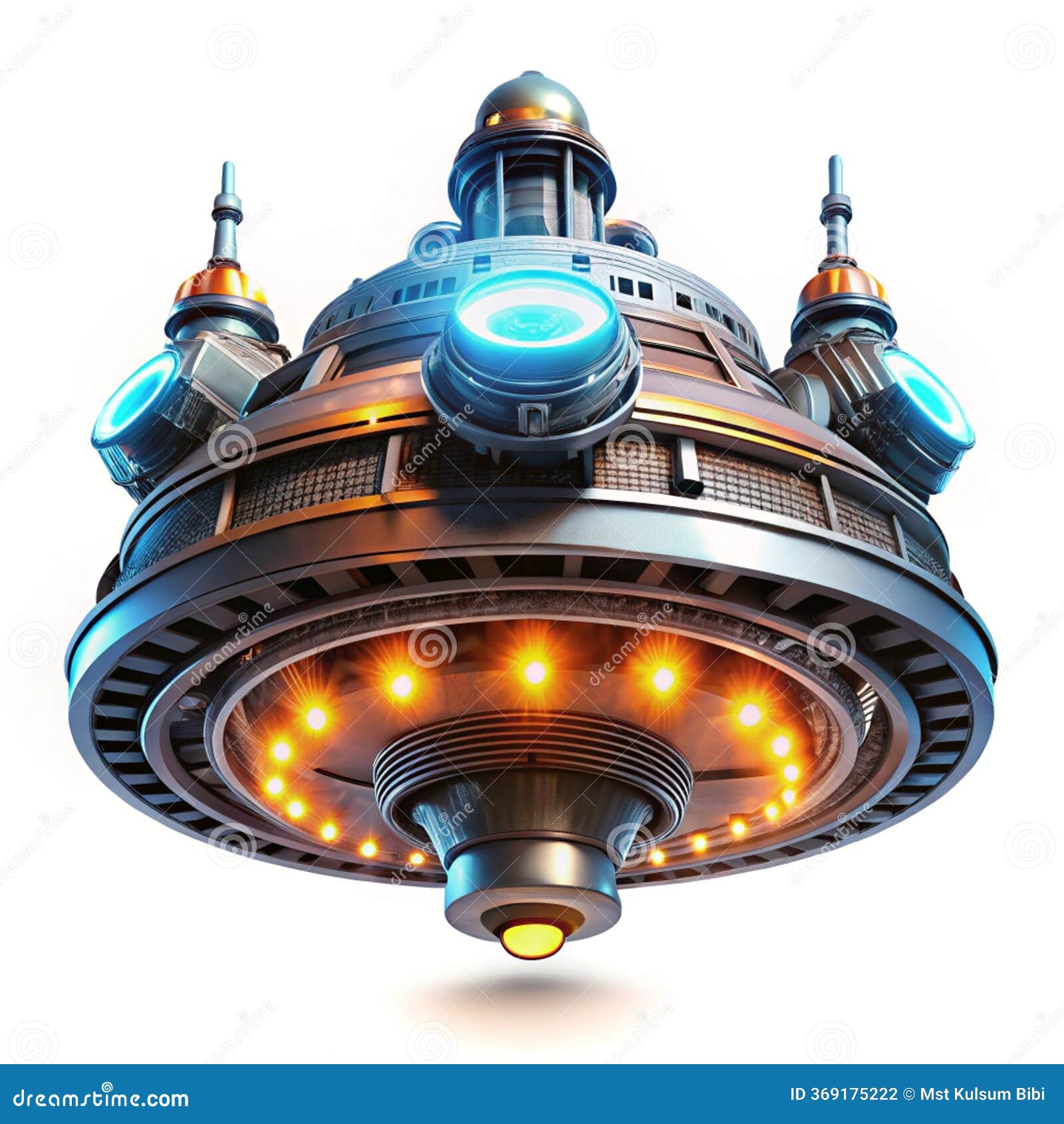 A Glowing Spaceship Orbits Planet In Starry Galaxy In The Sky At Night ...