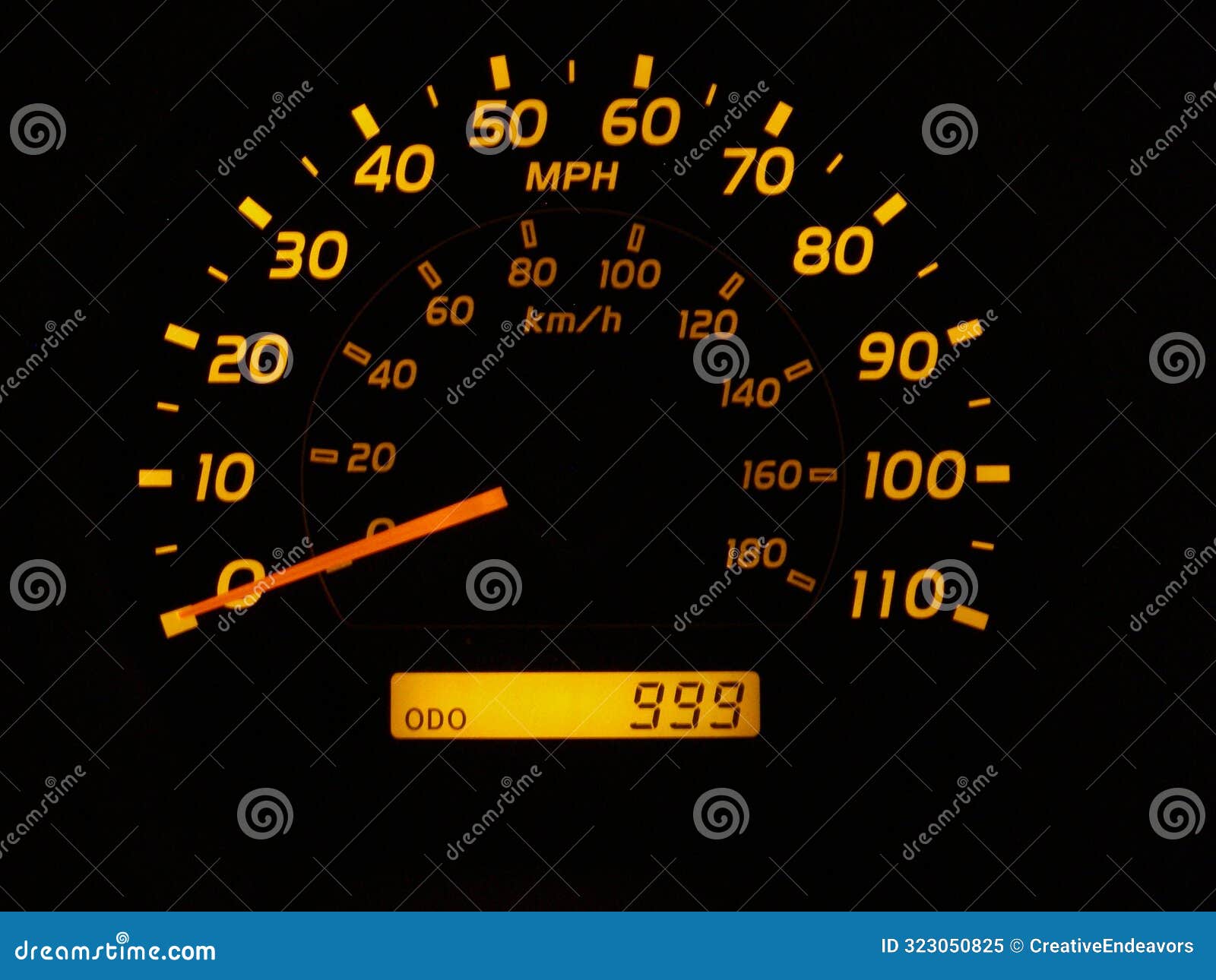 Glowing Speedometer with Orange and Yellow Numbers Stock Image - Image ...