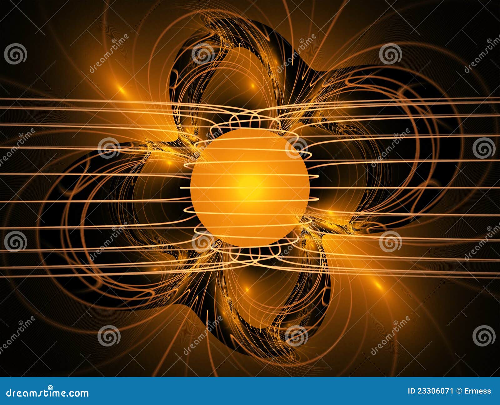 A Glowing Sphere With Three Balls Surrounding It Illustrating Atomic ...