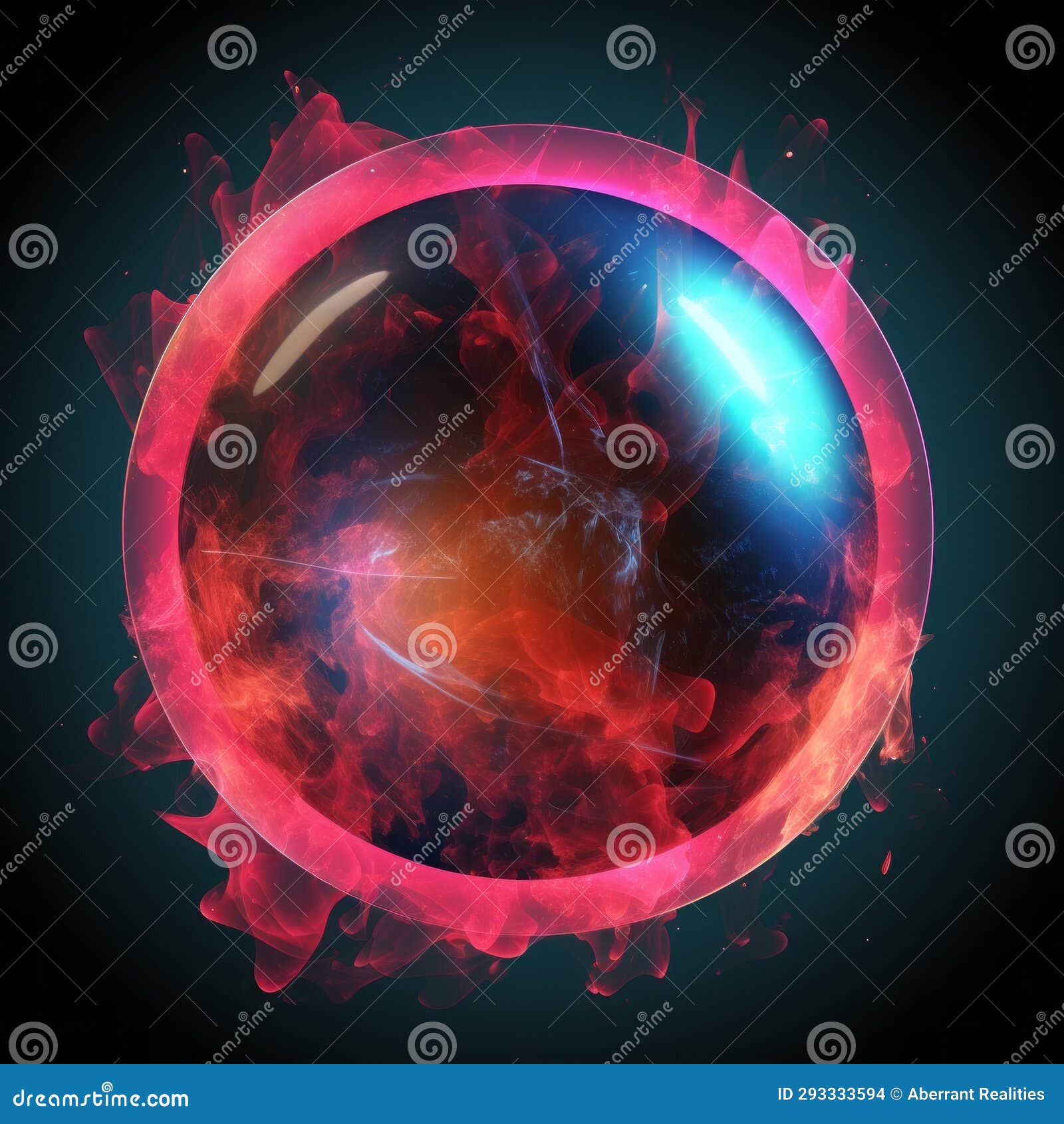 A Glowing Sphere with Fire and Smoke in the Center on a Black ...