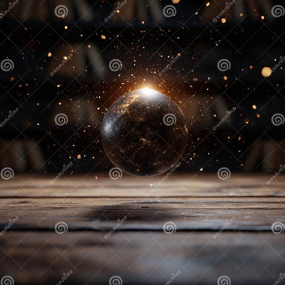 Glowing Sphere in Space with Sparkling Particles Stock Illustration ...