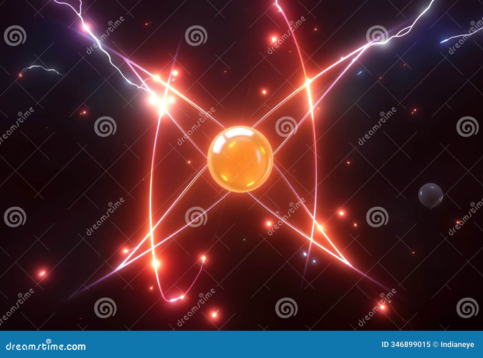 A Glowing Sphere with Three Balls Surrounding it Illustrating Atomic ...