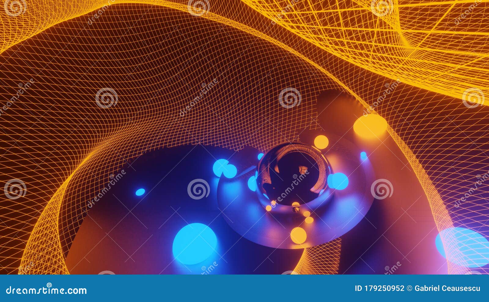 Glowing Spheres on Shiny Circular Surface Stock Illustration ...
