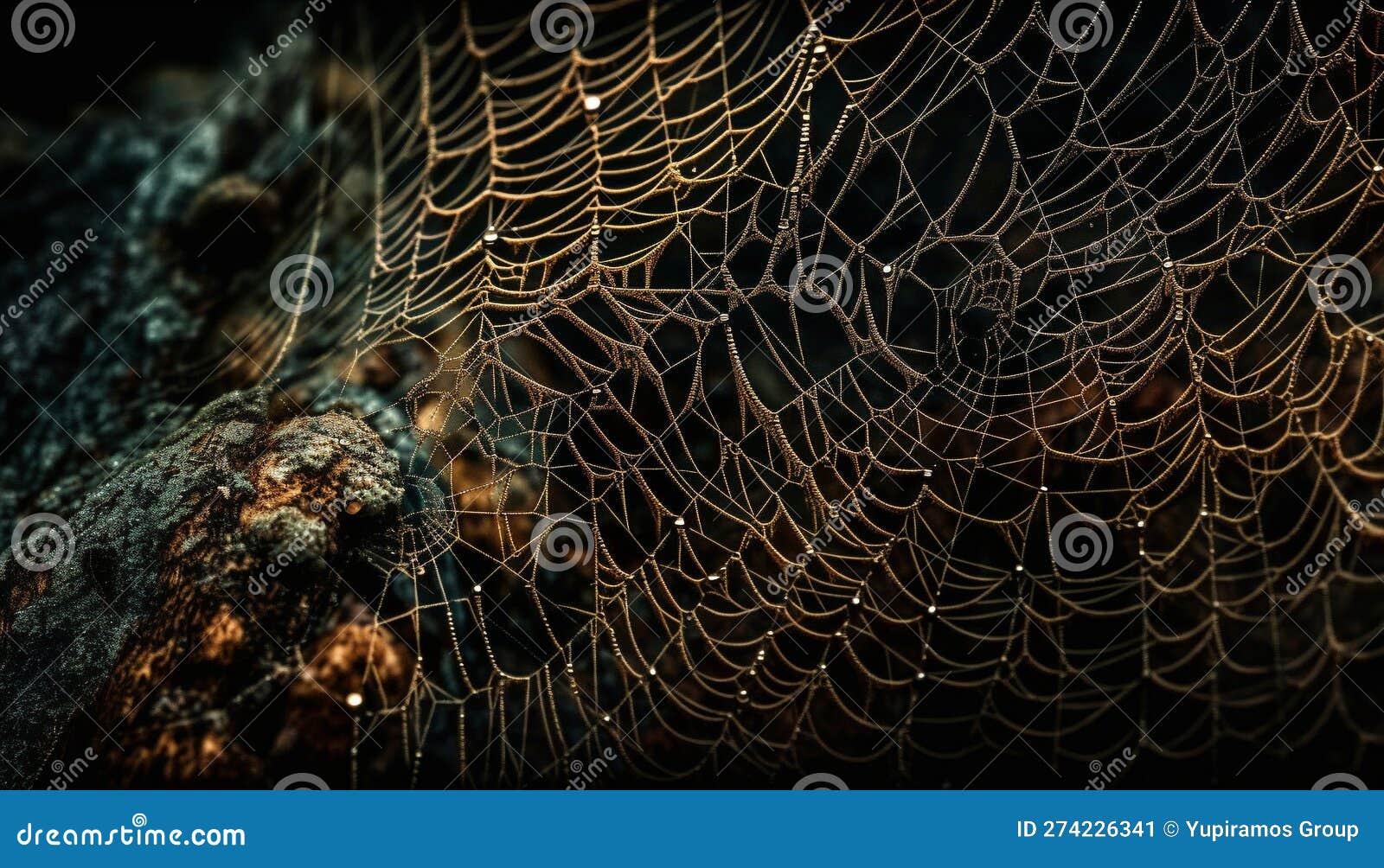 Glowing Spider Web Traps Dew Drops Perfectly Generated by AI Stock ...