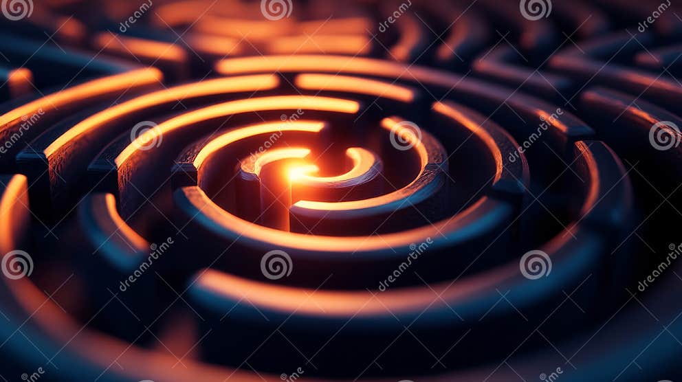 Glowing Spiral Maze in Warm Light, Abstract Pattern. Creativity and ...