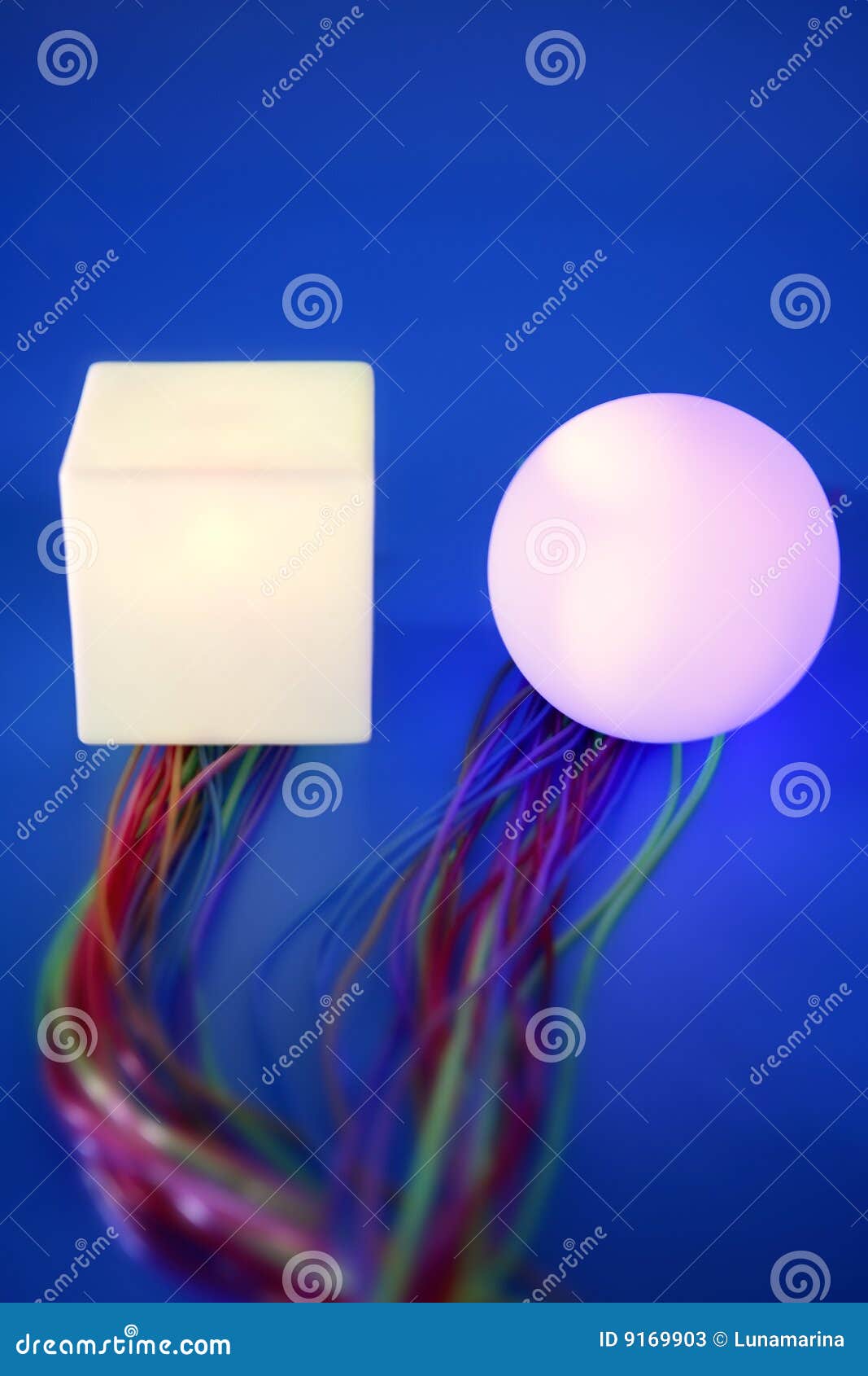 Glowing Square and Sphere with Colorful Wires Stock Image - Image of ...