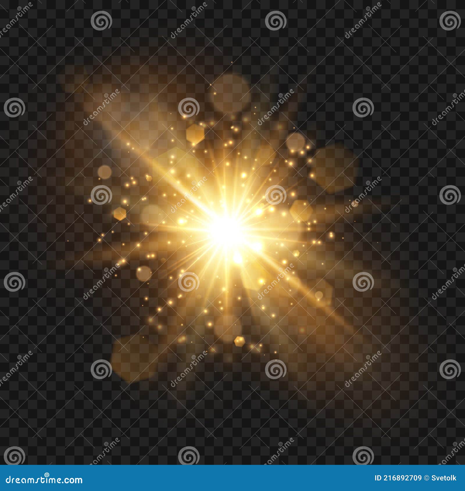 Glowing Starburst Explosion with Sparkles and Rays. Golden Light Flare ...