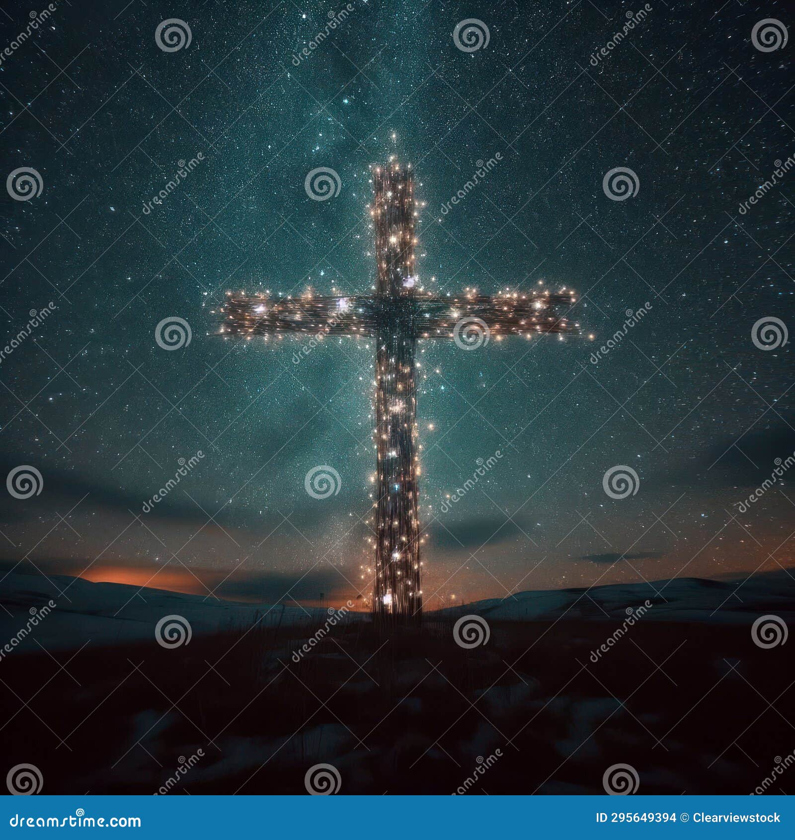 Glowing Stars Forming the Christian Cross of Christ Stock Illustration ...