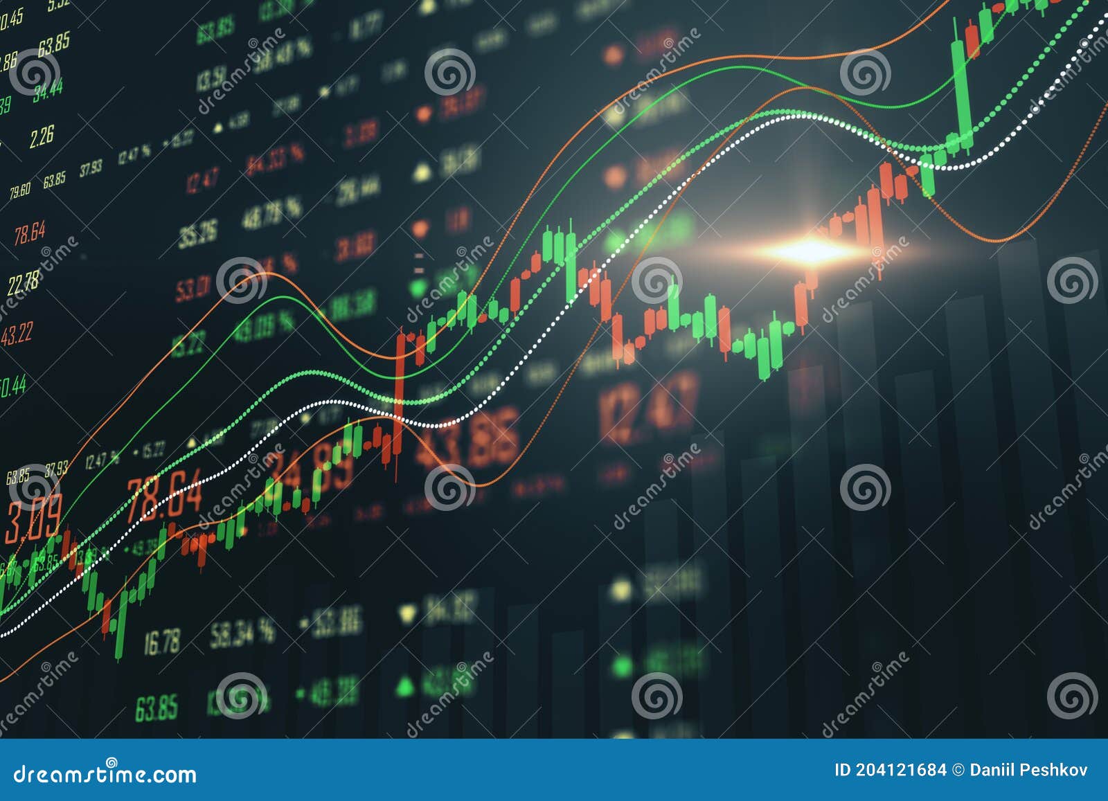 Glowing Stock Chart with Candlestick and Index Grid Stock Illustration ...