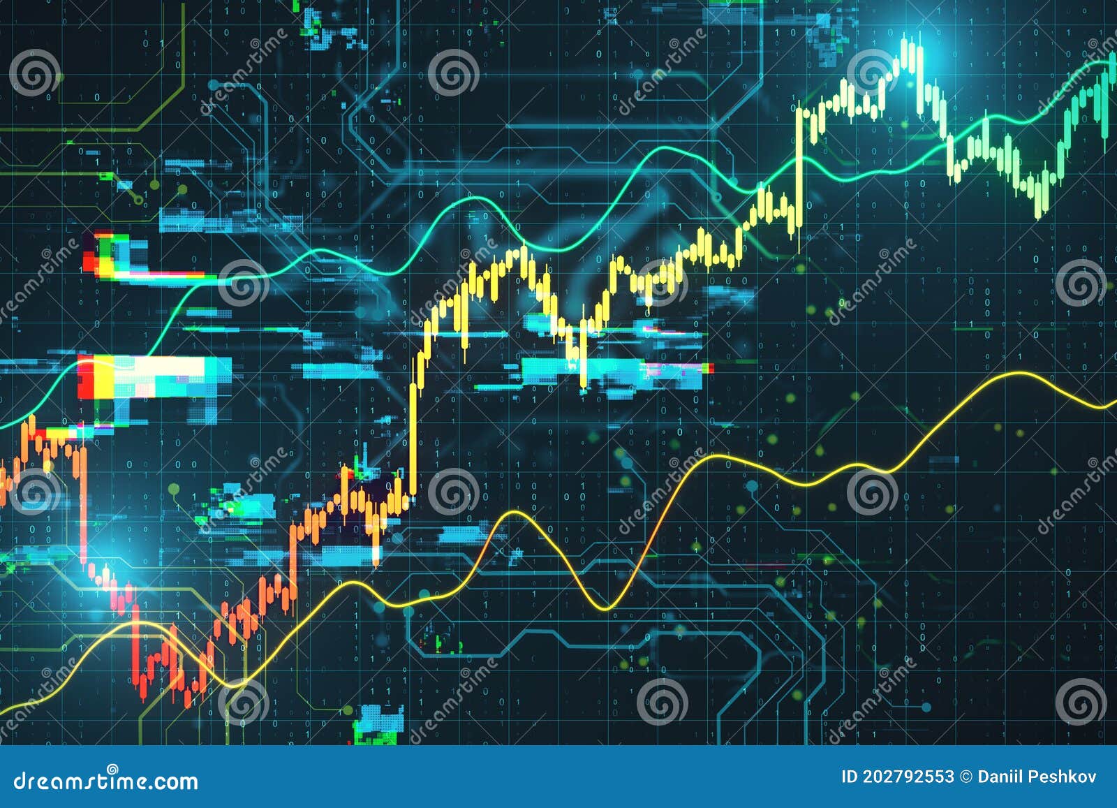 Glowing Stock Statistics on Virtual Screen Stock Illustration ...