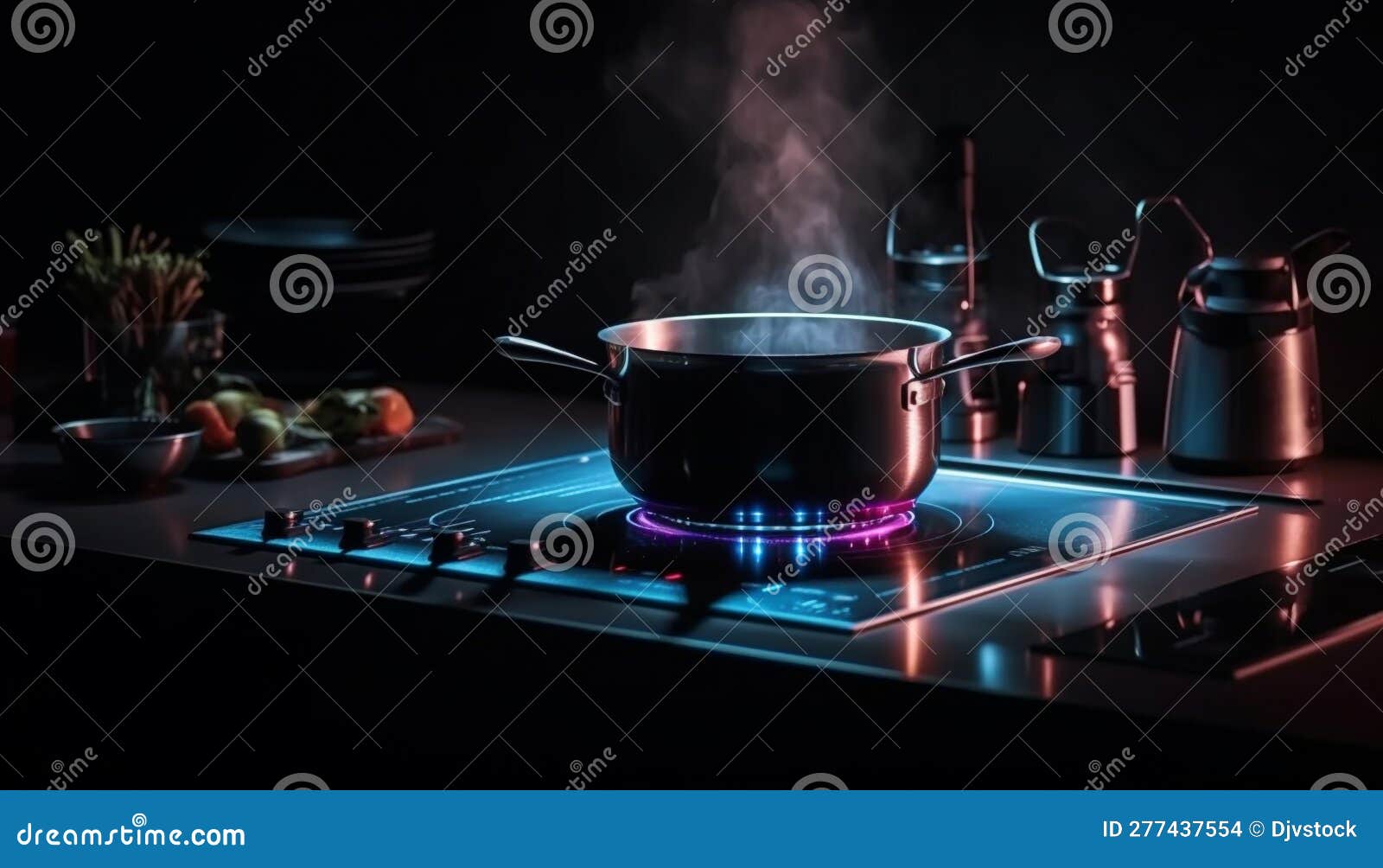 Glowing Stove Top Heats Organic Vegetable Soup Generated by AI Stock ...