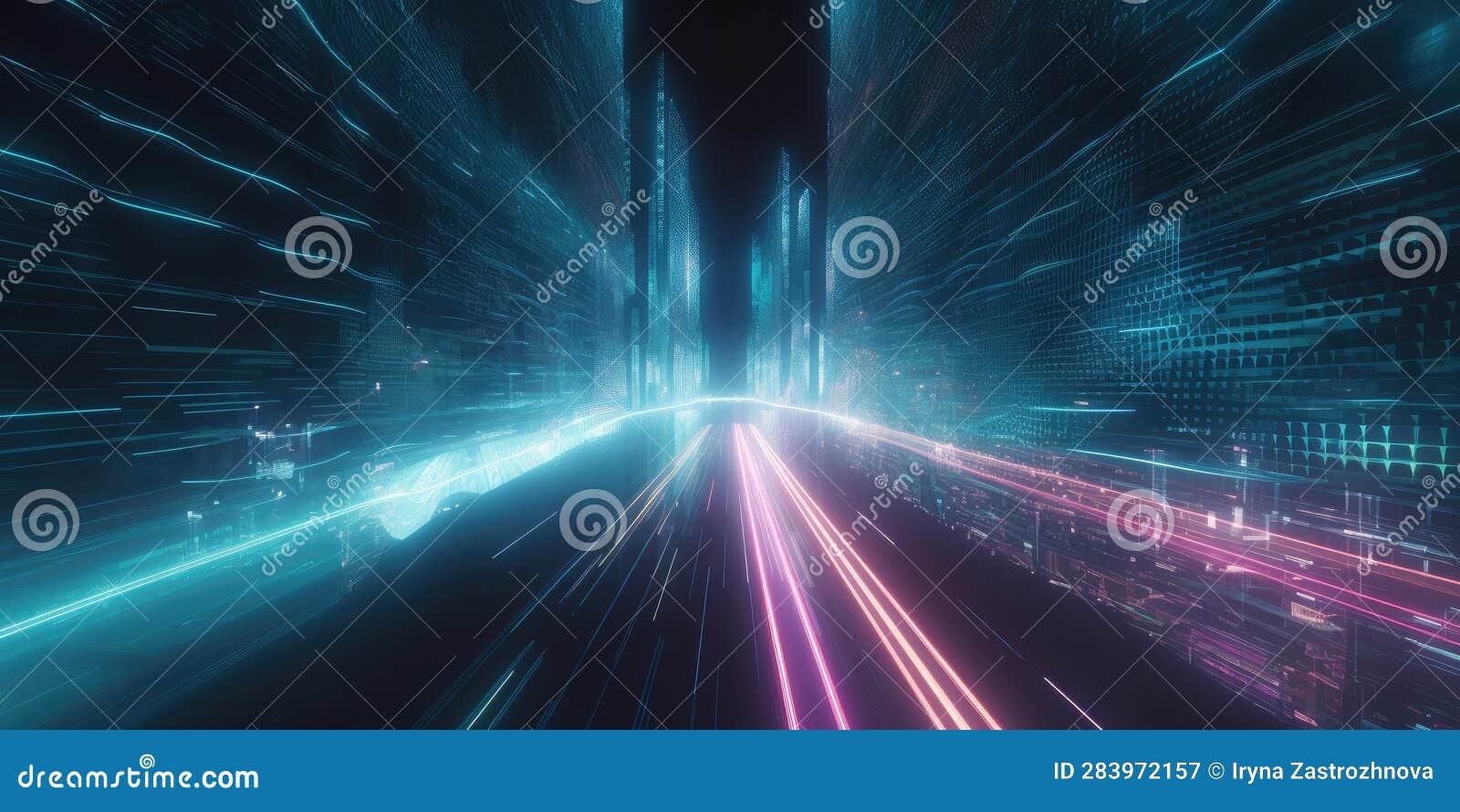 Glowing Stream of Information Path through Digital Binary Towers ...