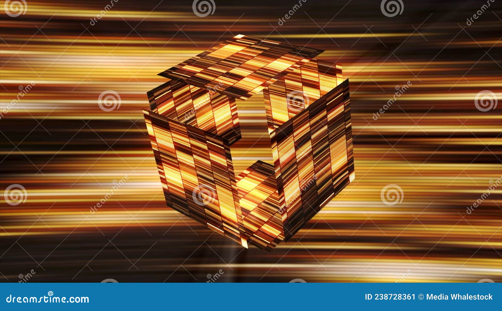 Glowing Striped Cube in Cyberspace. Motion. Shining Colorful Cube is ...