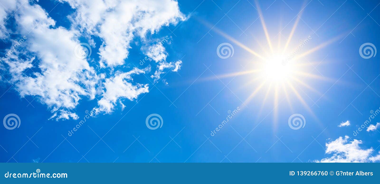 Glowing sun on blue sky stock photo. Image of bright - 139266760