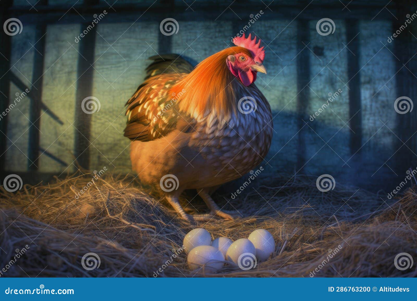 Glowing Sunrise Illuminating a Hen Laying Eggs Stock Photo - Image of ...
