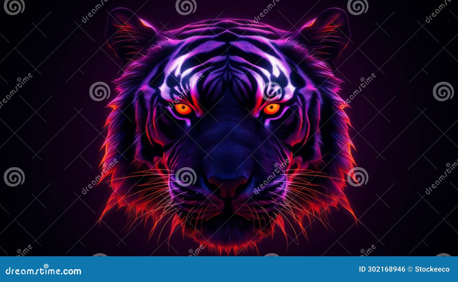 Glowing Tiger Head: Hyper-detailed Realistic Artwork in Neon Colors ...