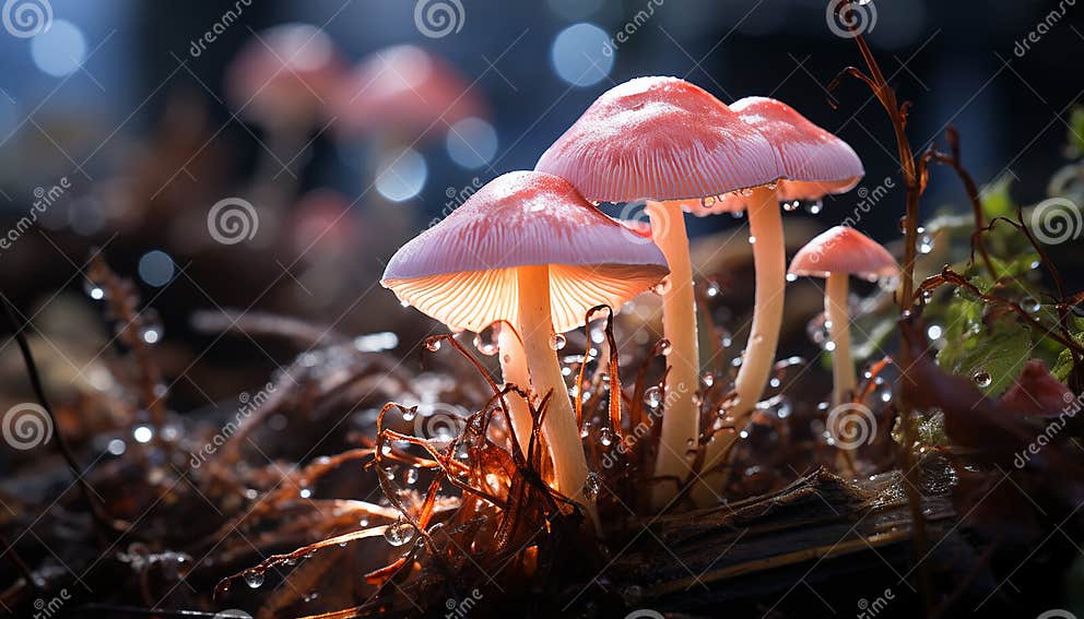 Glowing Toadstool in Dark Forest, Dangerous but Beautiful Generated by ...
