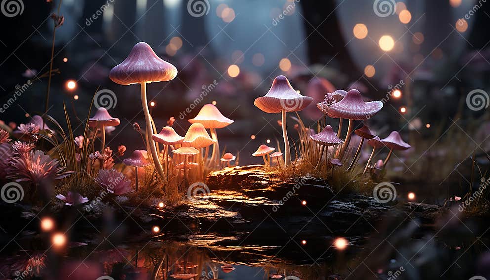 Glowing Toadstool Growth Decorates Uncultivated Forest in Autumn ...