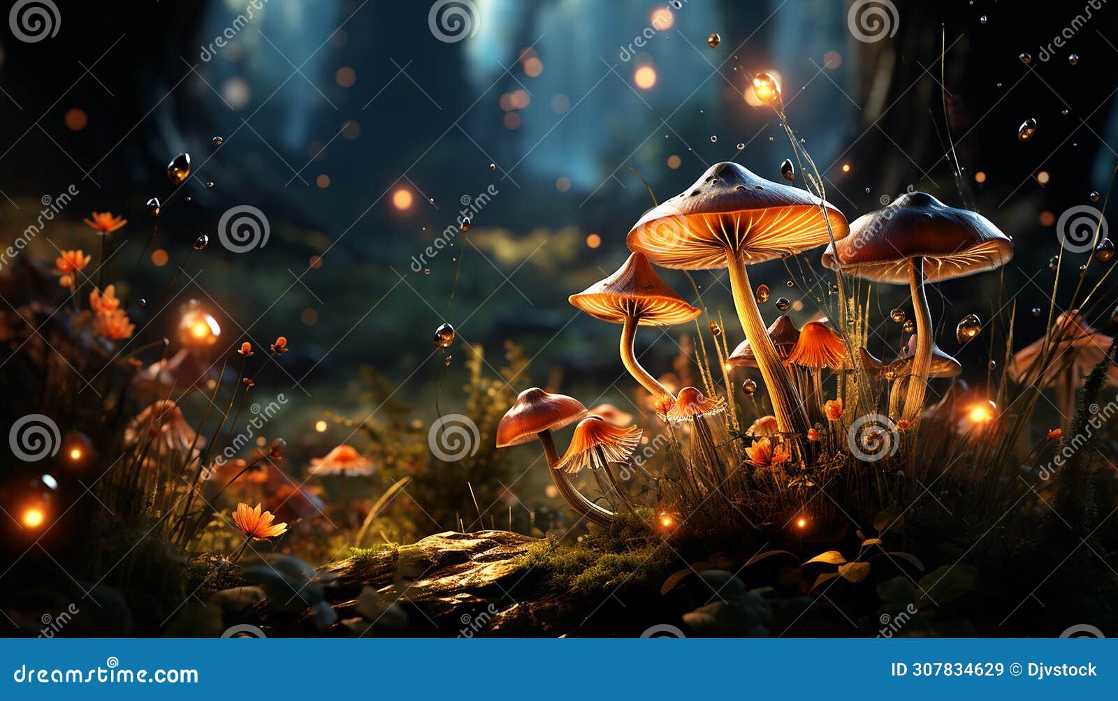Glowing Toadstool Illuminates Dark Forest, Showcasing Nature Beauty ...