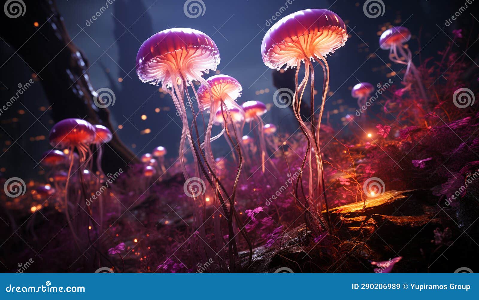 The Glowing, Translucent Fish Swim in the Deep, Dark Sea Generated by ...