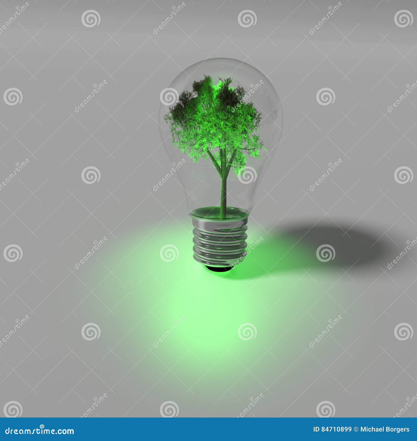 Glowing Tree Inside a Light Bulb in a Dark Room Stock Illustration ...