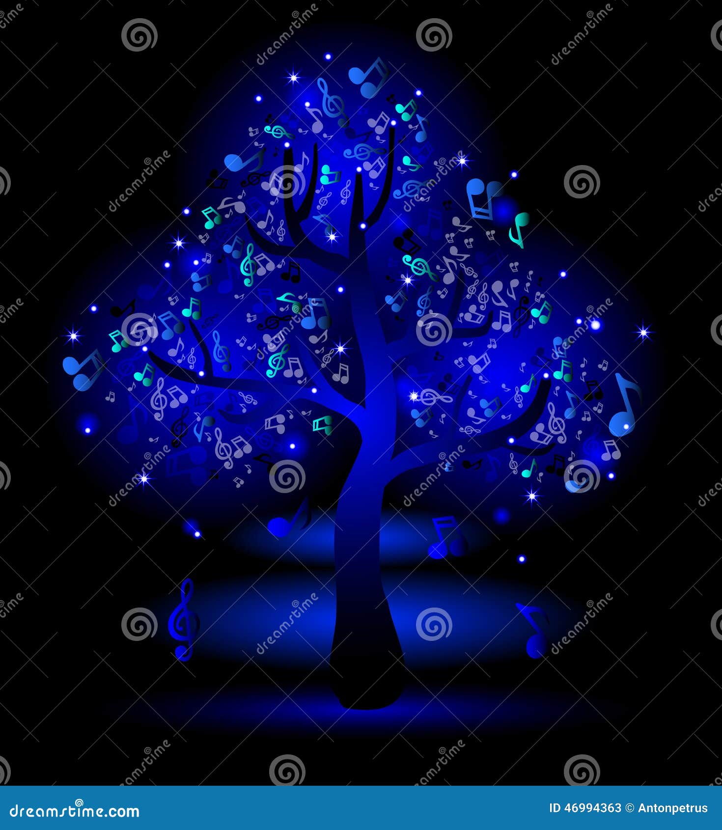 Glowing Tree with Music Notes Stock Vector - Illustration of creative ...