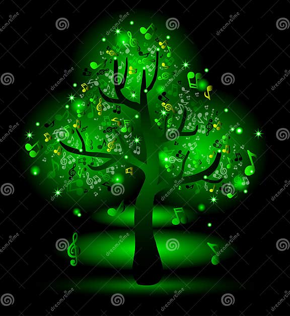 Glowing Tree with Music Notes Stock Vector - Illustration of paint ...