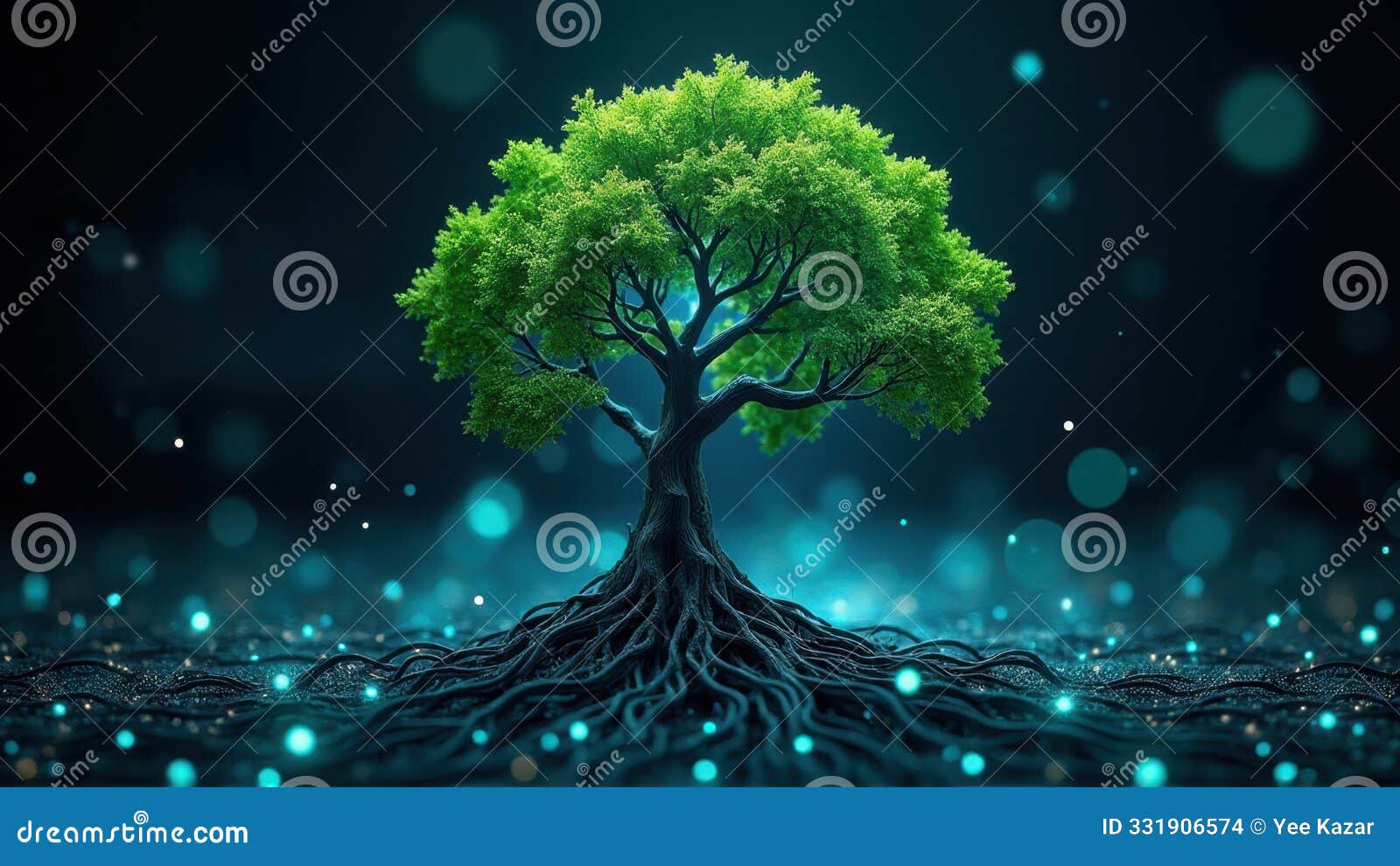 Glowing Tree with Roots in a Mystical Forest. Stock Illustration ...