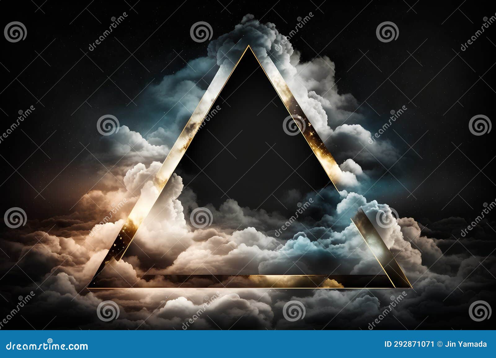 Glowing Triangle in the Night Sky with Clouds. 3D Rendering Stock ...