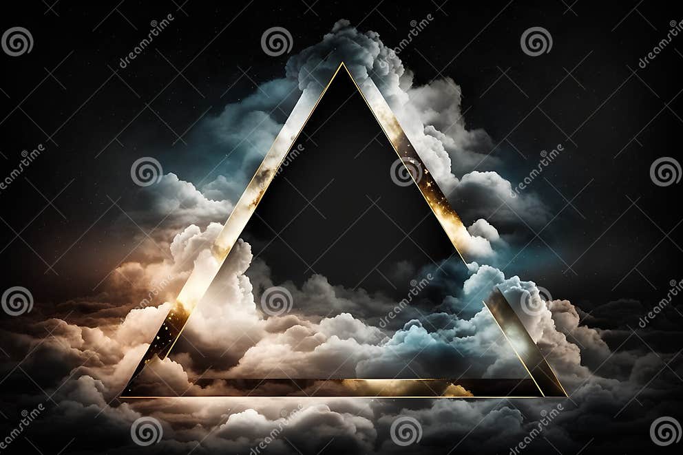 Glowing Triangle in the Night Sky with Clouds. 3D Rendering Stock Illustration - Illustration of ...