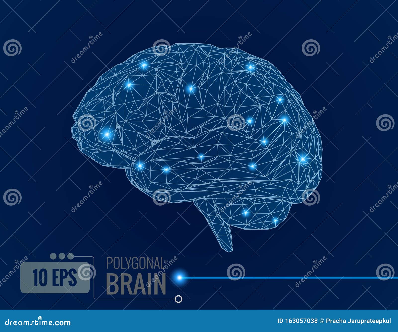 Glowing Triangle Wireframe Brain Isolated on Dark Blue BG Stock Vector ...