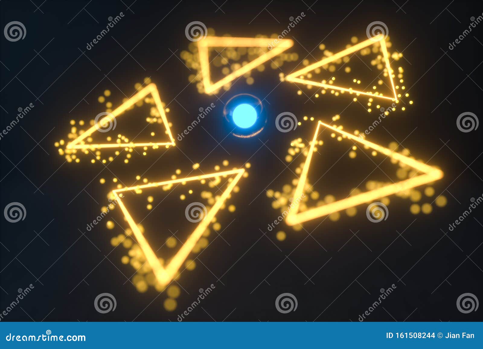 Glowing Triangles and Particles with Dark Background, 3d Rendering ...