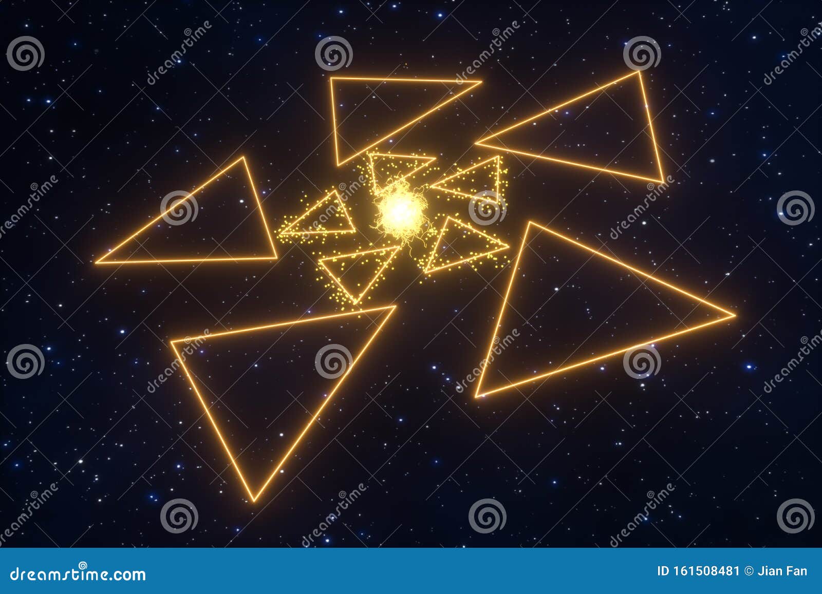 Glowing Triangles and Particles with Dark Background, 3d Rendering ...