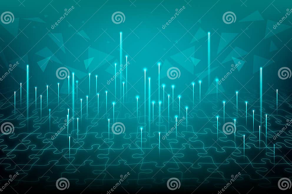 Glowing Vertical Lines Emerging from Puzzle Grid, Symbolizing the Rise ...