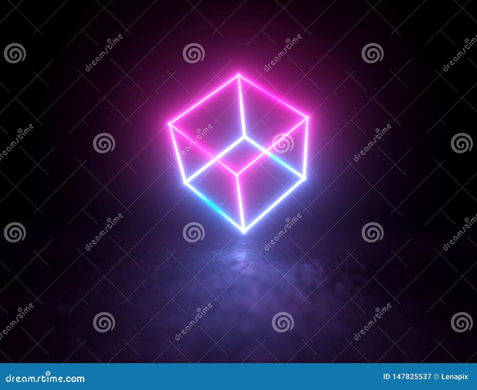 Glowing Vibrant Neon Cube Shaped Lines Stock Illustration ...