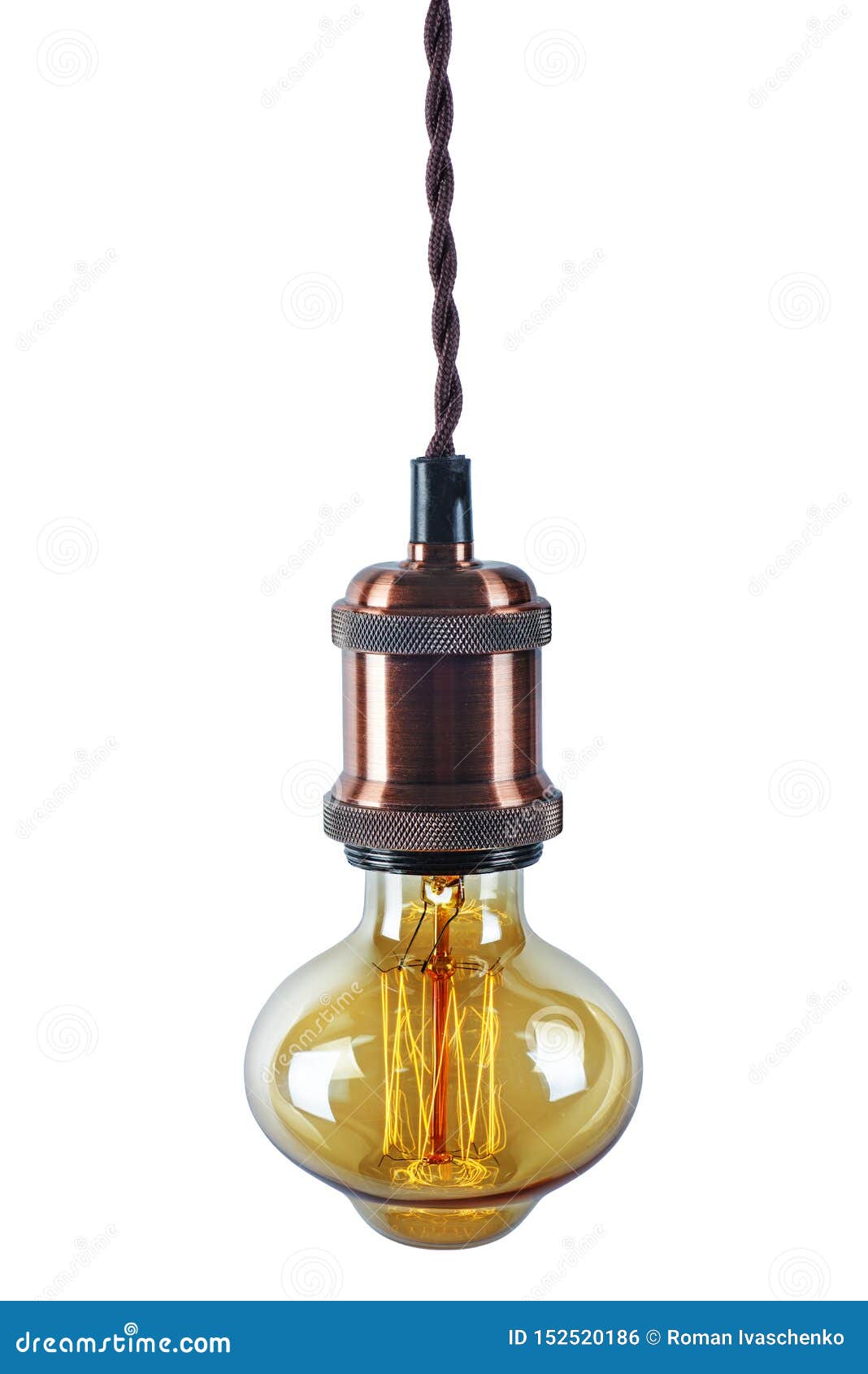 Glowing Vintage Light Bulb Isolated on White Stock Photo - Image of ...
