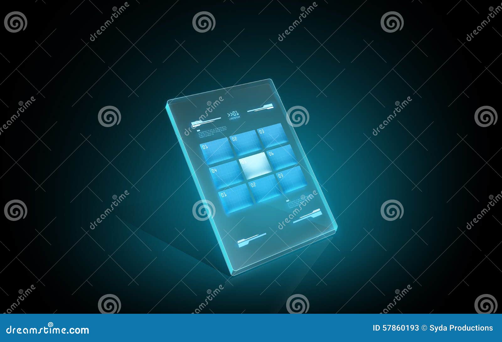 Glowing Virtual Tablet with Buttons on Screen Stock Illustration ...