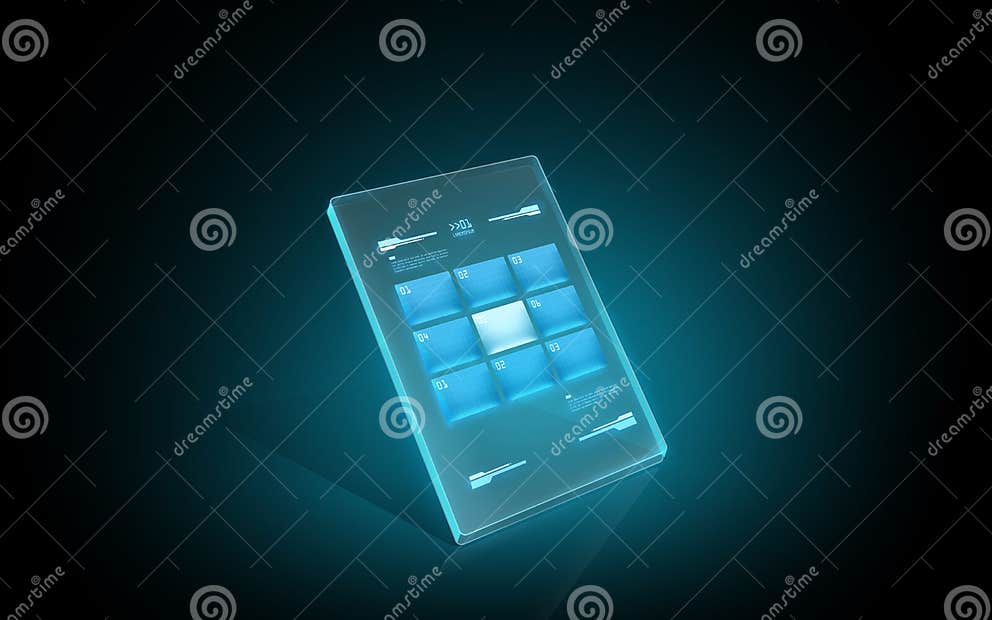 Glowing Virtual Tablet with Buttons on Screen Stock Illustration ...