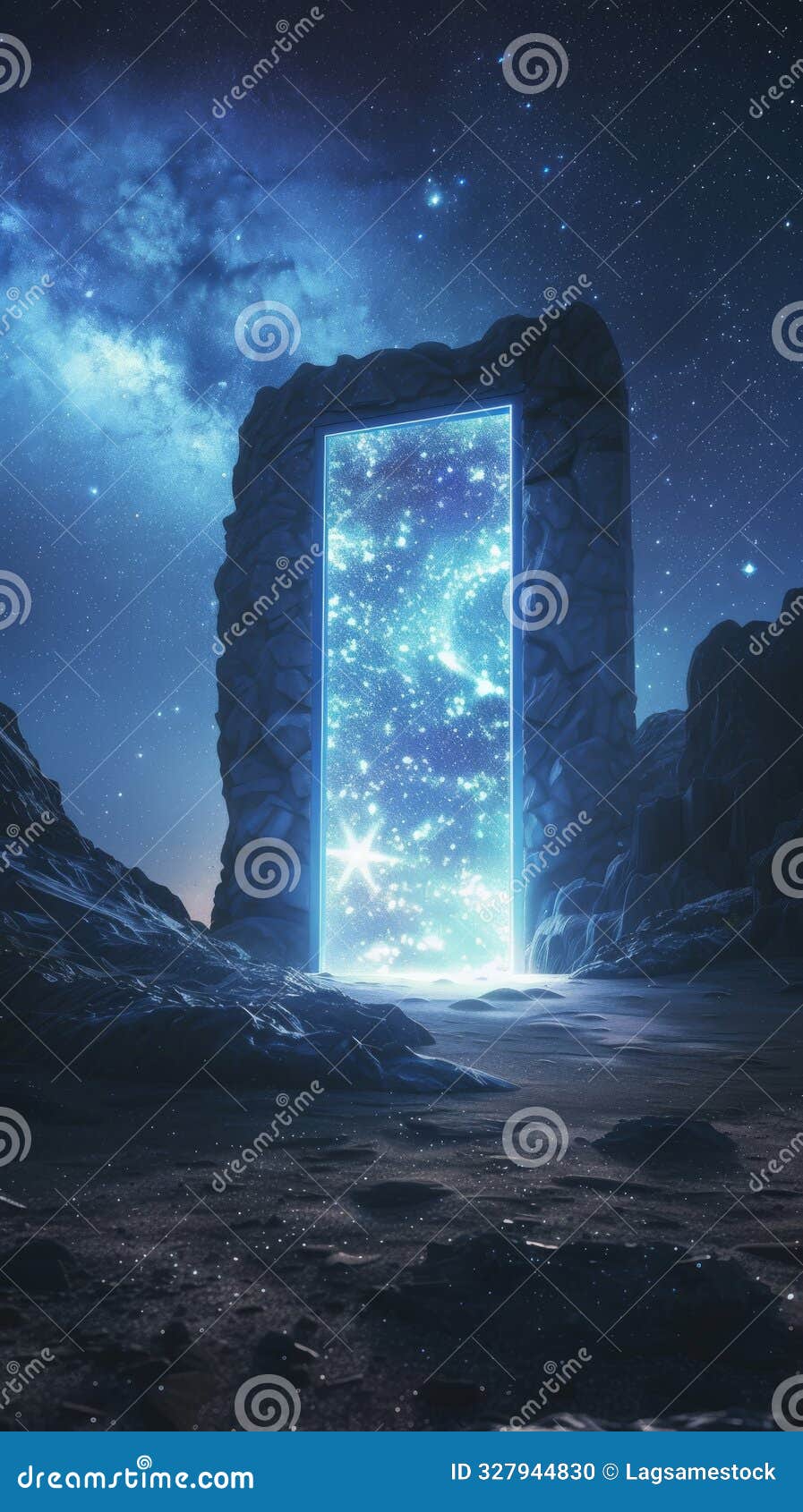 Glowing Warp Gate Set Against a Starry Night Sky Stock Illustration ...