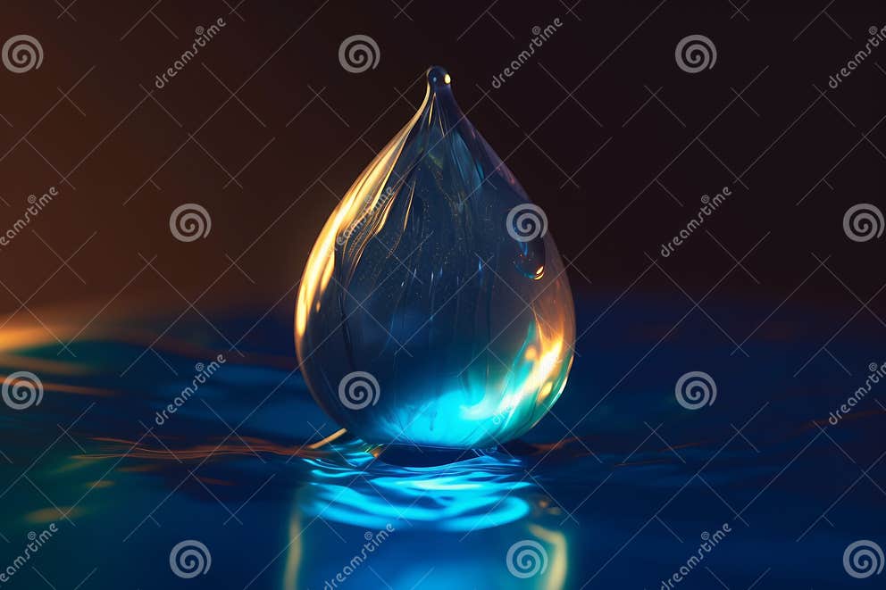 Glowing Water Drop. Generate Ai Stock Illustration - Illustration of ...