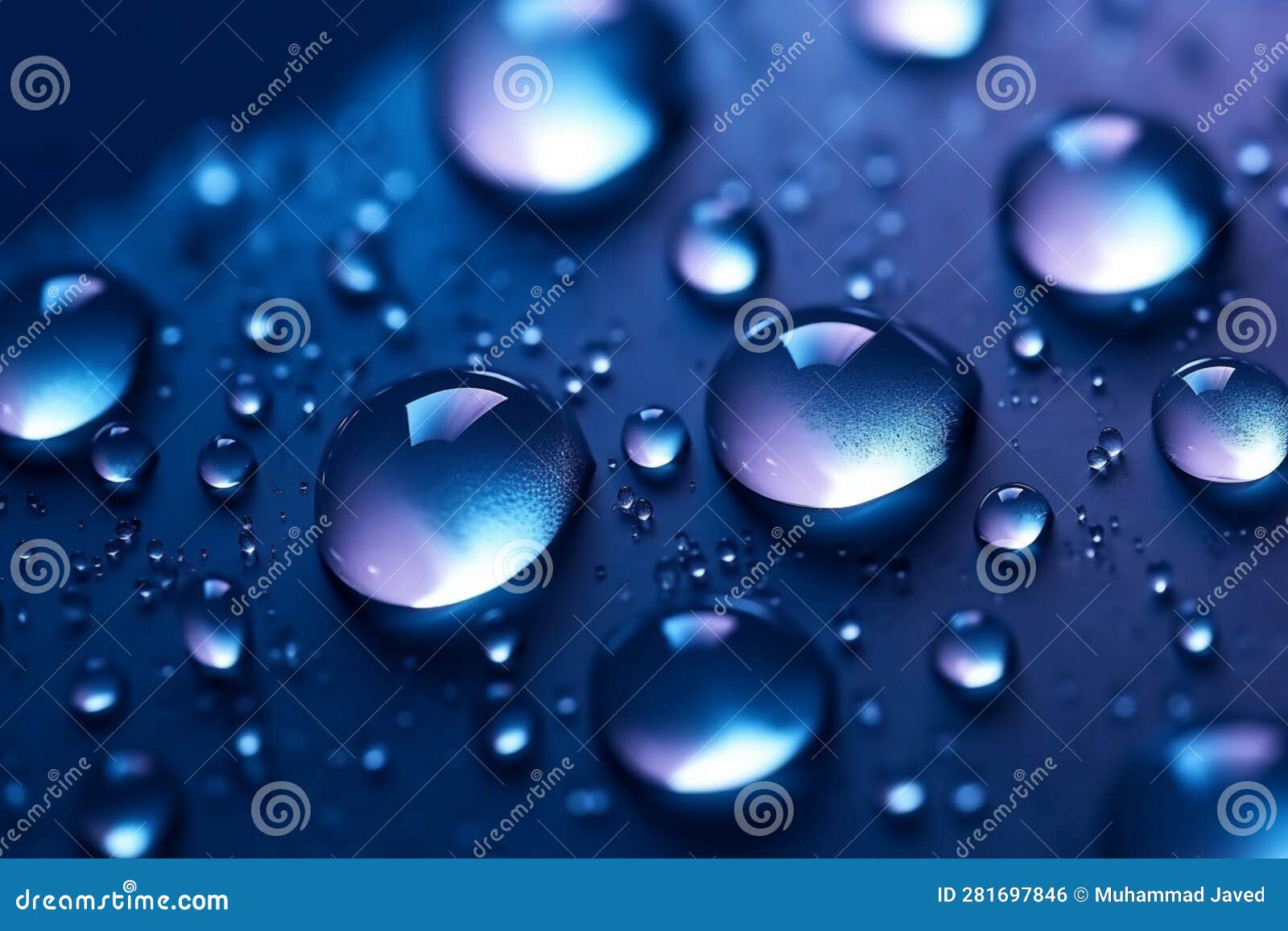 Glowing Water Drops on a Deep Blue Canvas with Gradient and Highlights ...